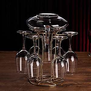 DOITOOL Wine Glass Holder Stand, Countertop Freestanding Stemware Drying Rack Vertical Wine Glass Display Storage Rack Tabletop Glass Display Hanger with 6 Hooks for Bar Kitchen Table, Gold