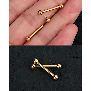 OUFER Nipple Piercing Jewelry, Titanium Nipple Rings, Internally Threaded 14G Straight Nipple Barbells Piercing Jewelry, Gold Nipple Jewelry for Women Men