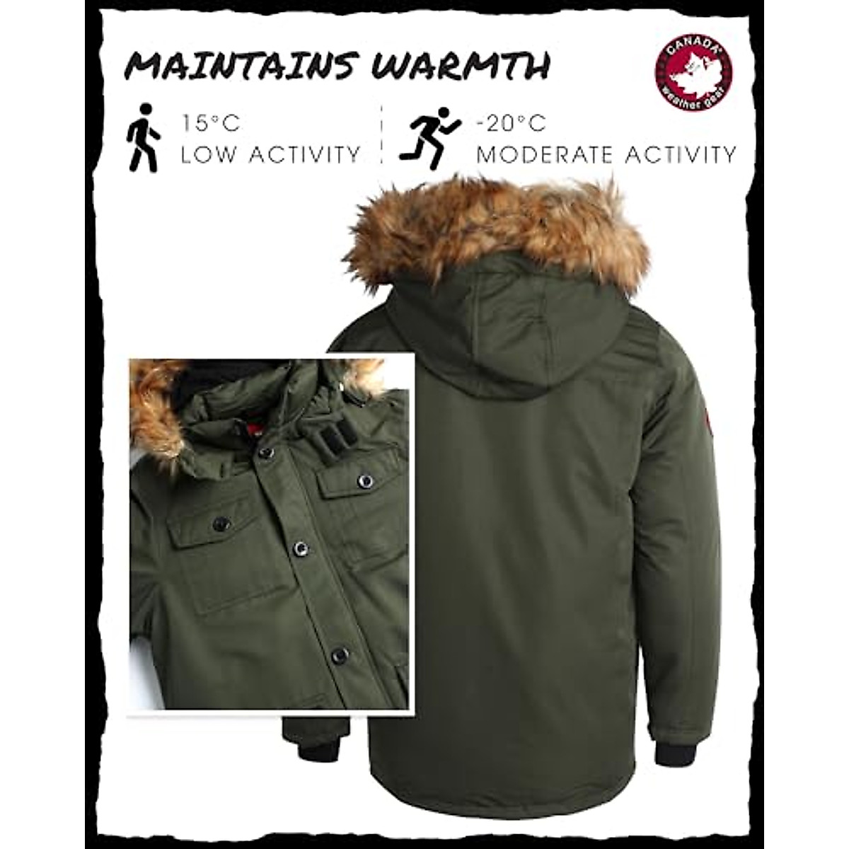 CANADA WEATHER GEAR Men's Winter Coat - Heavyweight Teflon Canvas Parka Jacket (M-XXL), Size XX-Large, Olive Green