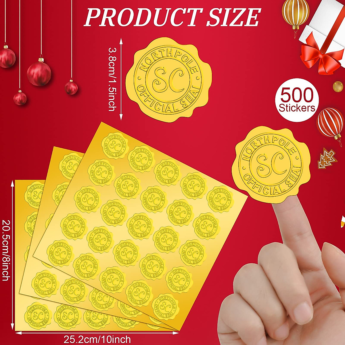 500 Pieces Christmas Wax Seal Stickers Vintage Santa Claus Embossed Gold Wax Seal Sticker Holiday Envelope Seal Label North Pole Official Seal Sticker Self Adhesive Foil for Invitation Card Box