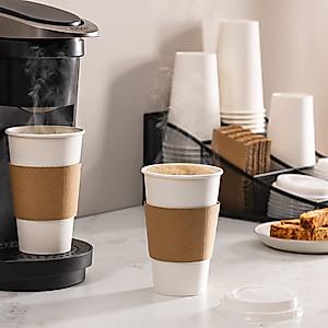 GUSTO [50 Sets 16 oz. Disposable White Coffee Cups with White Lids, Sleeves - To Go Paper Hot Cups - Formerly Comfy Package