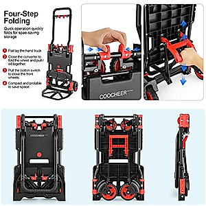330LB Folding Hand Truck Heavy Duty Carrying, Combination of Four Wheels and Two Wheels Convertible Dolly Cart with Retractable Handle Dolly for Moving Office Carts