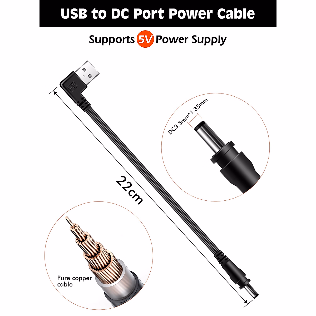 ECIFEE 2pcs Short USB Cables, USB Cable Detachable Power Cord for Heated Clothes/Jacket/Vest/Sweater/Thermal Underwear Portable 5V Power Wire