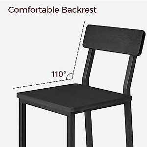MAHANCRIS Bar Chairs, Set of 2 Bar Stools with Backrest, 25.6" Tall Counter Bar Stools, Kitchen Bar Stools with Footrest, for Dining Room, Bar, Easy Assembly, Black BAHB03101