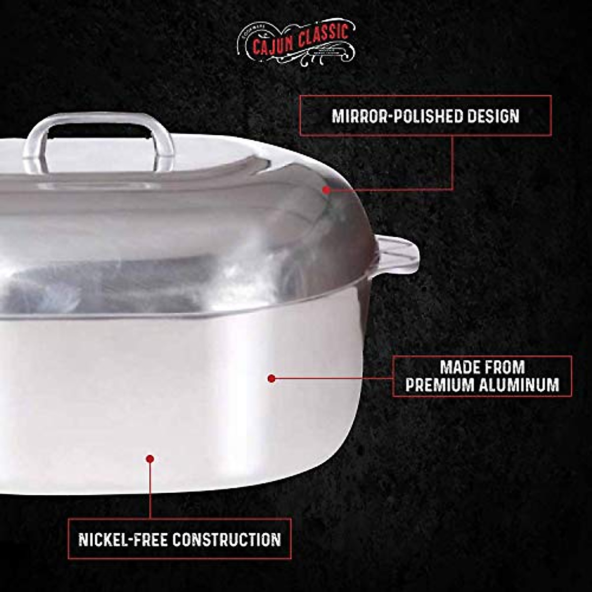 Cajun Cookware Aluminum Roaster Pan with Lid - 15-inch Roasting Pot - Easy to Clean Oval Cookware