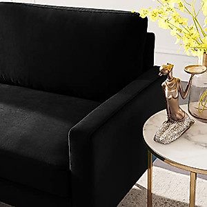 QYSMT 62inch Velvet Square Arm Loveseat，Velvet Cover Modern Design Couch,with Gold-Finished Metal Legs, with 500 LB Load, 62'' x 30.7'' x 32.7''Tools-Free Assemble (Black) (LHSC18)