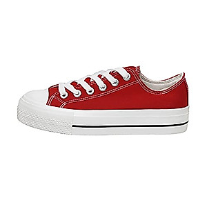CUSHIONAIRE Women's Vince Low top Canvas Sneaker +Memory Foam, Red 8.5