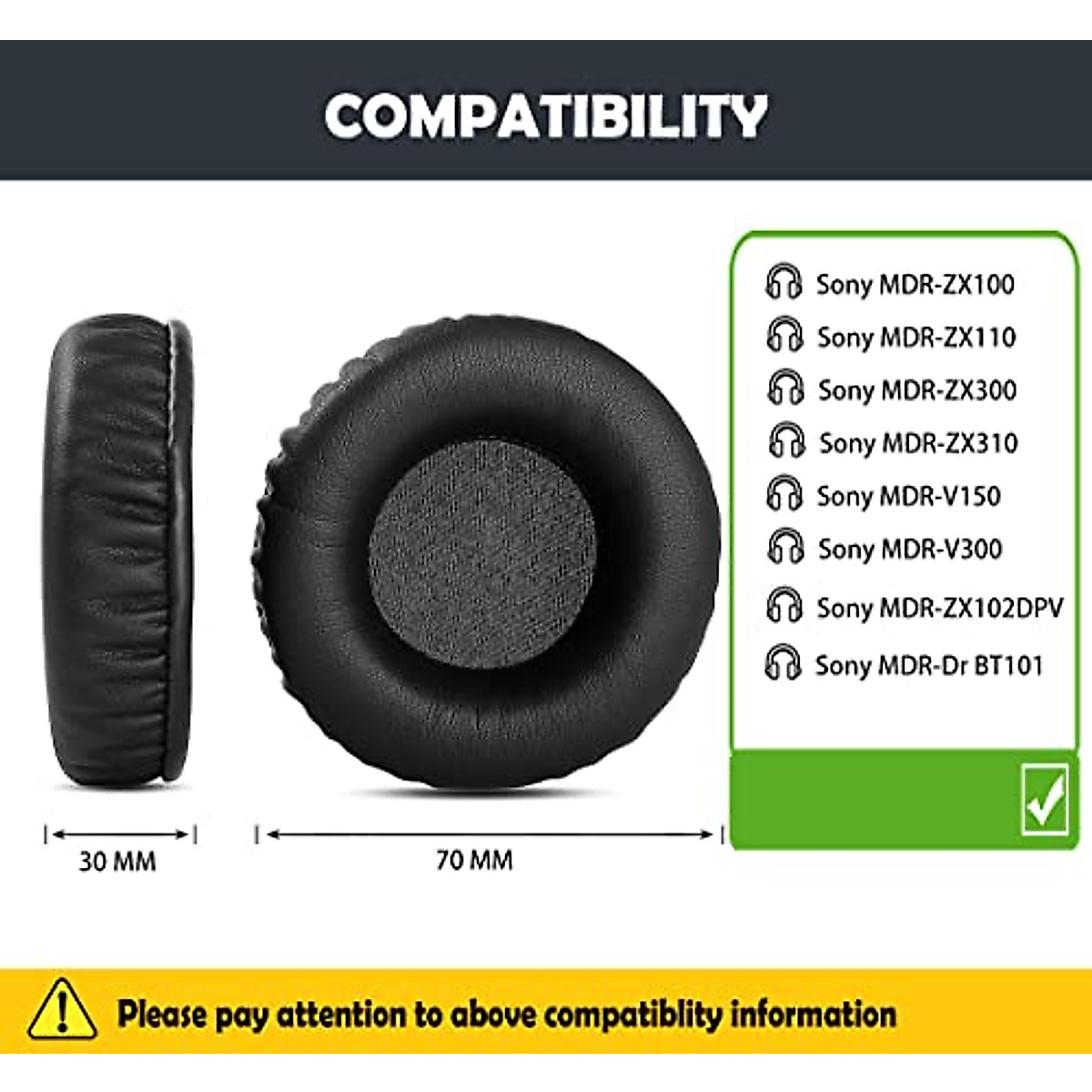 Premium Replacement Ear Pads Cushion,Headphone Earpads Compatible with Sony MDR-ZX100 ZX110 ZX300 ZX310 V150 V300 ZX102DPV Dr BT101 Headphones