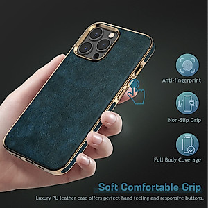 LOHASIC for iPhone 13 Pro Max Leather Case, Slim Luxury Business PU Non-Slip Grip Shockproof Bumper Full Body Protective Cover Men Phone Cases for iPhone 13 Pro Max 6.7" (2021) - Vintage Blue