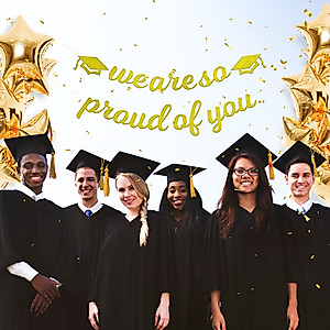HOUSE OF PARTY We Are So Proud of You Graduation Banner 2024-6 Feet | Shiny Gold Congratulations Banner for Graduation Decorations Class of 2024 | Congrats Grad Banner for Graduation Party Decor