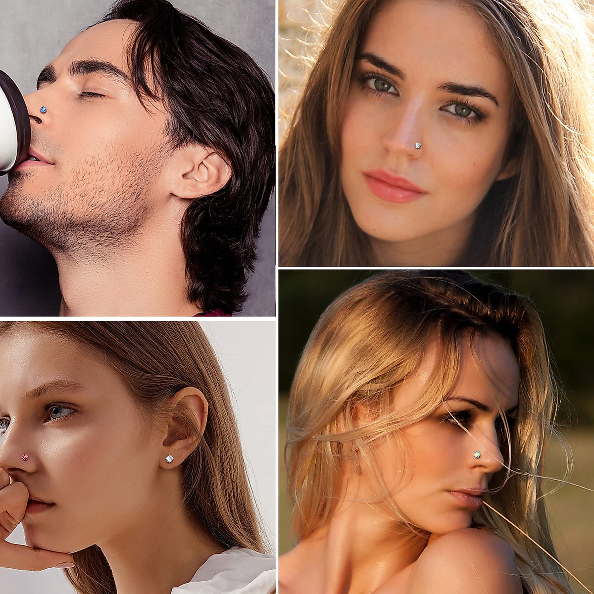 ZZHDCC Nose Studs 20G 316L Surgical Steel Nose Rings Studs For Women Men Lip Cartilage Nose Piercing Jewelry 18PCS Colorful CZ Heart Star L Shaped Nose Rings (L Shaped)