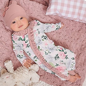GRNSHTS Newborn Girl Floral Jumpsuit Baby Girl Long Sleeve Ruffle Romper Overall Coming Home Outfits (Pink2, Newborn)