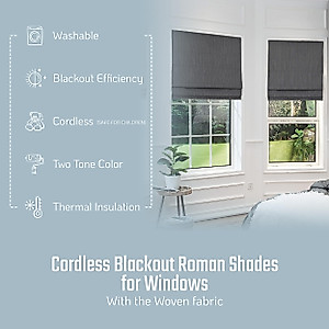 Everyday Celebration 100% Blackout Cordless Roman Shades - Thermal Insulated Window Blinds for Indoor Use, Pepper, 34” W x 64” H