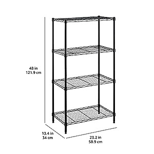 Amazon Basics 4-Shelf Adjustable, Storage Shelving Unit, (200 Pound Loading Capacity per Shelf), Steel Organizer Wire Rack, 13.4"D x 23.2"W x 48"H, Black