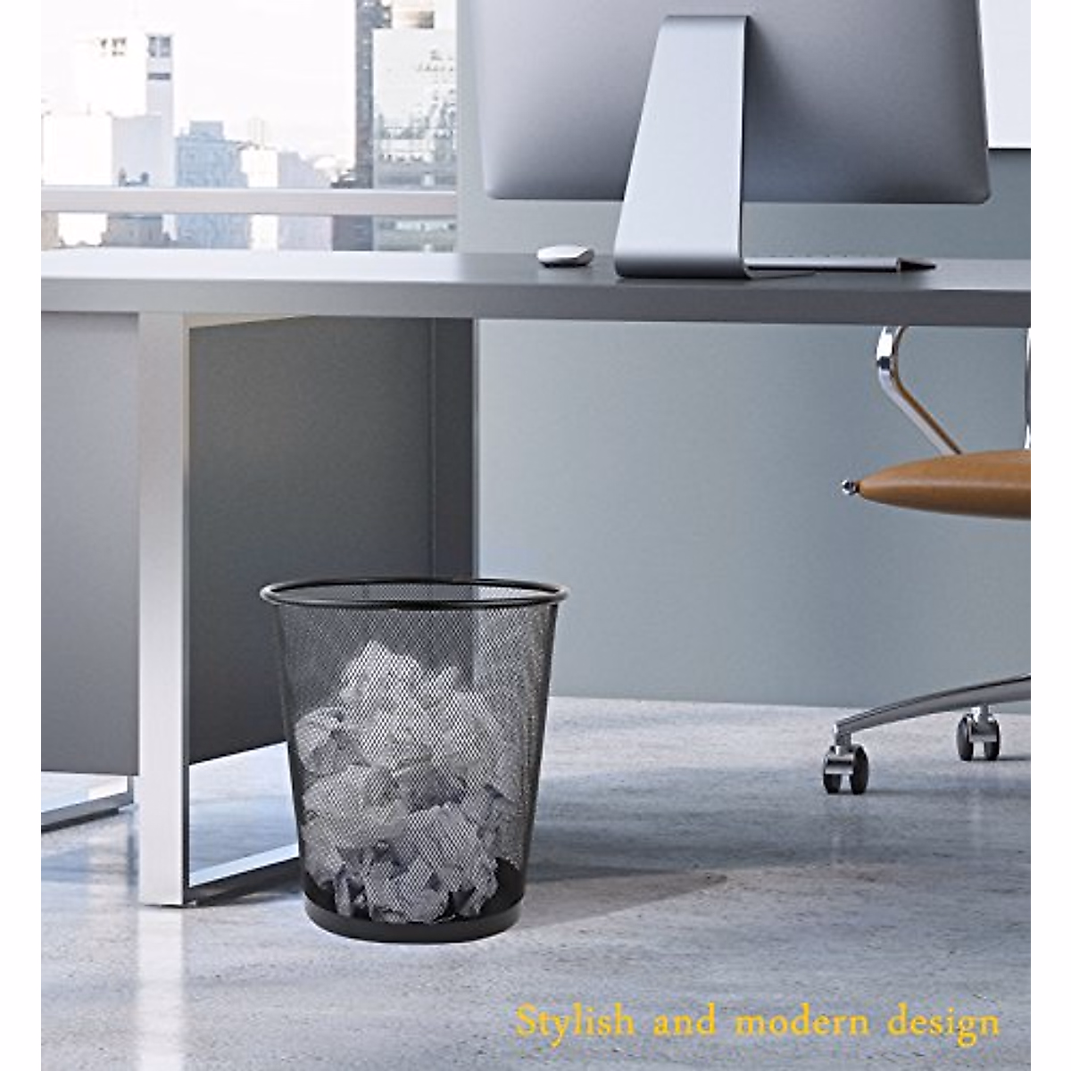 Greenco Small Trash Cans for Home or Office, 2-Pack, 4.5 Gallon Black Mesh Round Trash Cans, Lightweight, Sturdy for Under Desk, Kitchen, Bedroom, Den, or Recycling Can