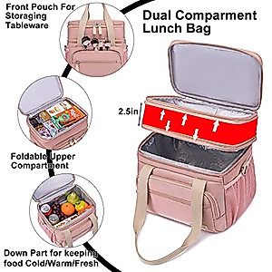 Weitars Lunch Bag for Women, Loncheras Para Mujer, Leakproof Insulated Large Lunchbox Dual Compartment Lunch Box Adult For Work Beach Picnic Hiking (15L) (Pink)