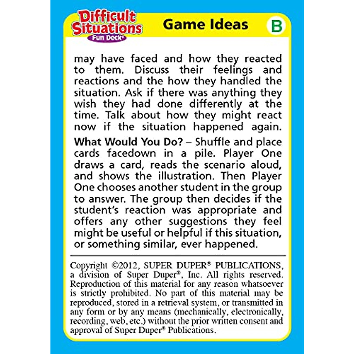 Super Duper Publications | Difficult Situations Fun Deck | Social Skills and Safety Flash Cards | Educational Learning Materials for Children