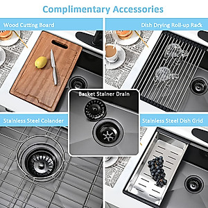 33 Inch Black Undermount Kitchen Sink Workstation-Bokaiya 33x19 Kitchen Sink Undermount 16 Gauge Deep Stainless Steel Single Bowl Undermount Workstation Sink with Cutting Board