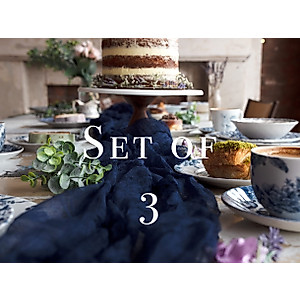 LS Designs Rustic Cotton Gauze Cheesecloth Table Runner 36 inch x 180 inches (3 ft x 15 ft) Open Edge, Non-seared, Wedding, Bridal Shower, Wedding Drapery, Table Runner (Navy Blue Set of 3)