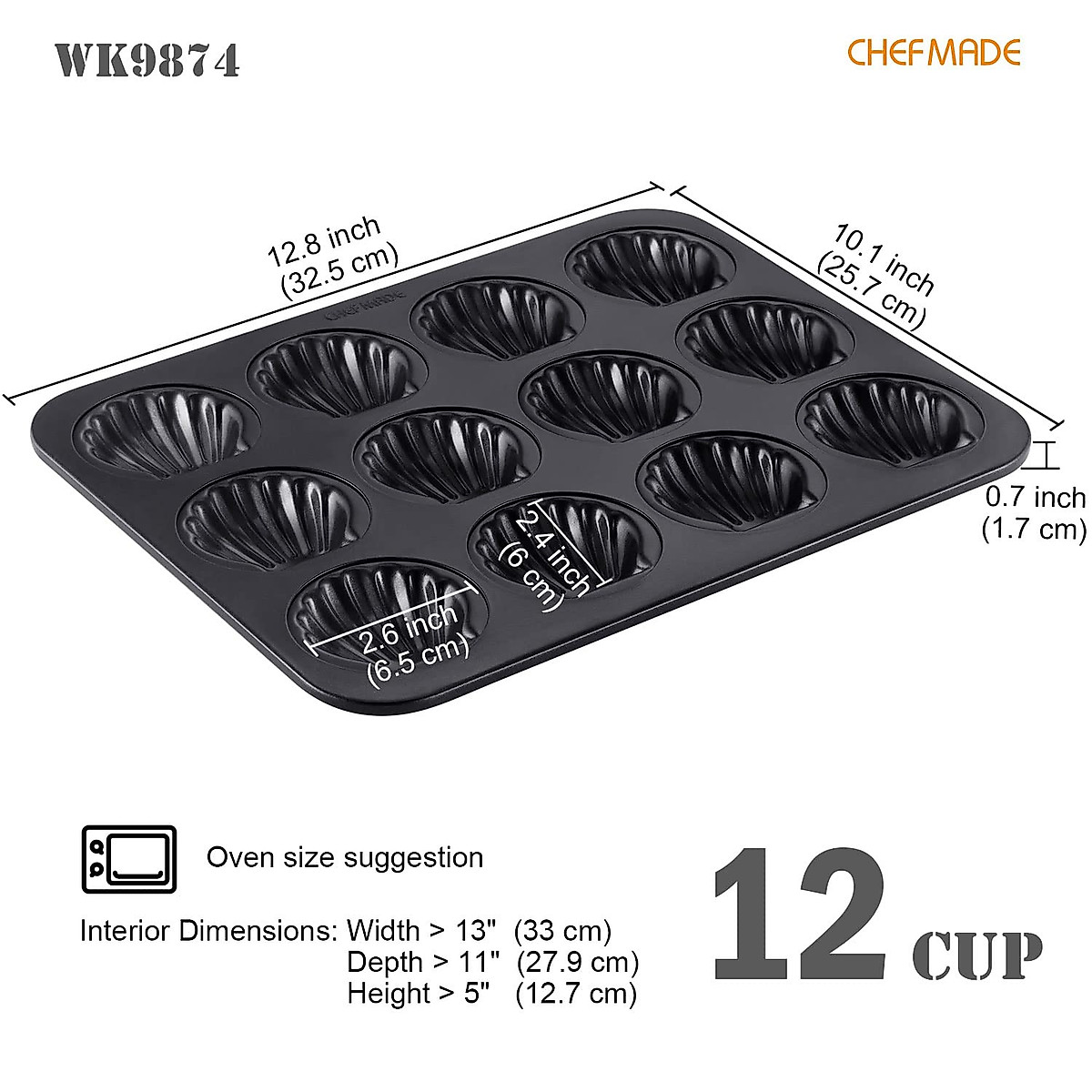 CHEFMADE Madeleine Pan, Nonstick 12 Cavity Scallop Shell Bakeware