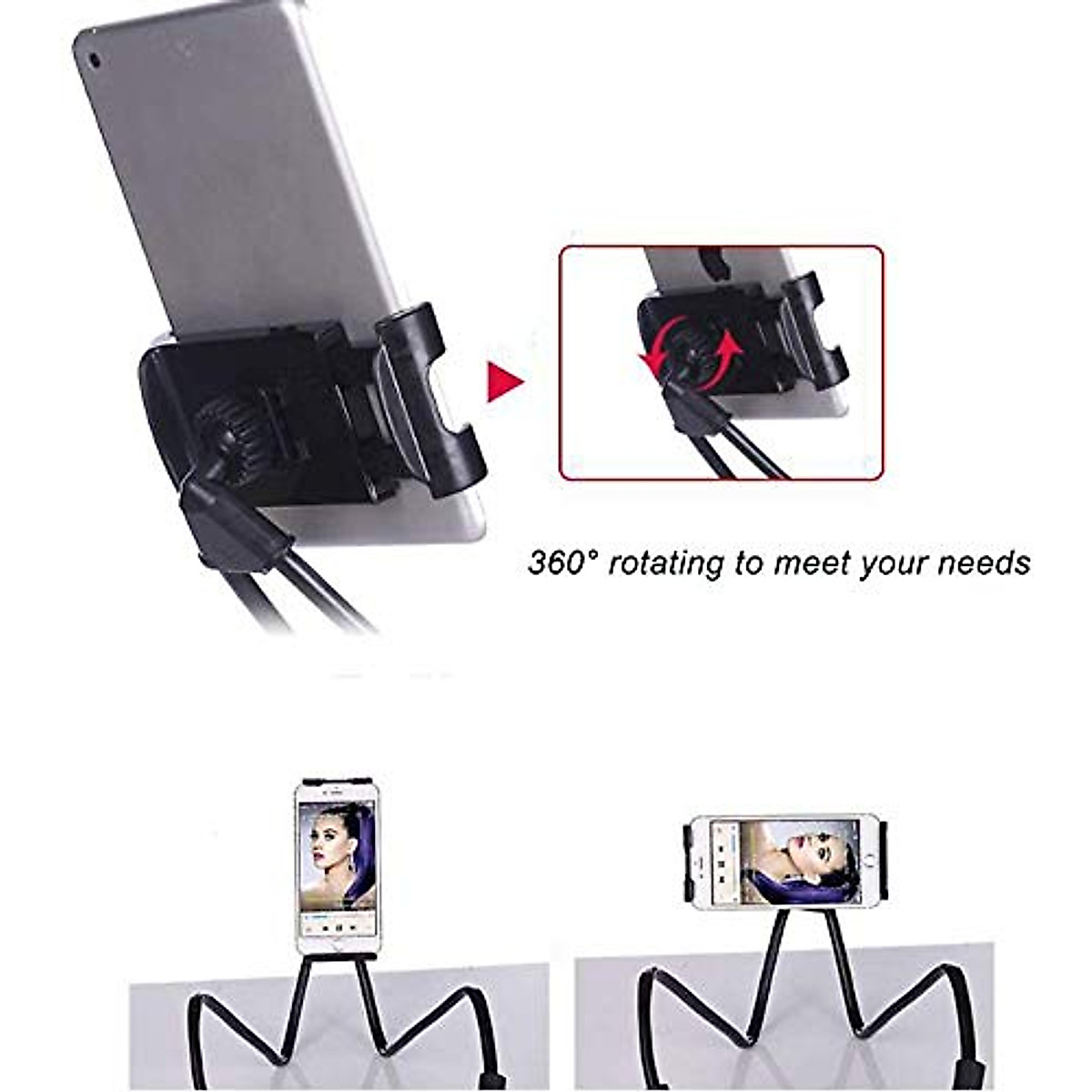 Cell Phone Stand Hanging on Neck Upgraded, Juerly Hands-Free Mobile Phone Holder Clip on Bed/Table 360¡ã Rotation iPhone Tablet Mount Bracket, 27.6''/70 cm Length for 4.7''-7.6'' Screen