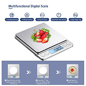 KUBEI Upgraded Large Range Small Kitchen Scale, USB Charging Mini Food Electronic Scale, High Accuracy Cooking Scale, Pocket Scale with LCD Display, 1kg/0.01