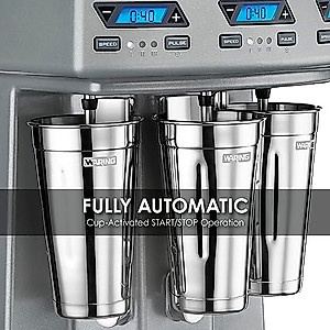 Waring Commercial WDM360TX Heavy-Duty Triple Spindle Drink Mixer, Each Spindle Has Independent 1hp Motor, with Countdown Timer, Digital Display, Automatic Start/Stop, 120V, 5-15 Phase Plug,Silver