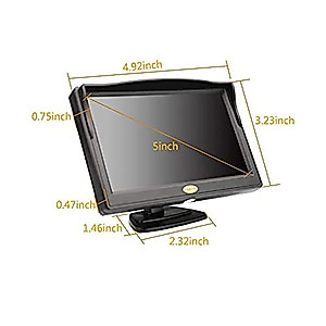 5 Inch TFT LCD Monitor Screen Display for Parking Rear View Backup Camera with 2 Optional Bracket(Suckers Mount and Normal Adhesive Stand), Camera not Included, Monitor Only,Support 9-36V