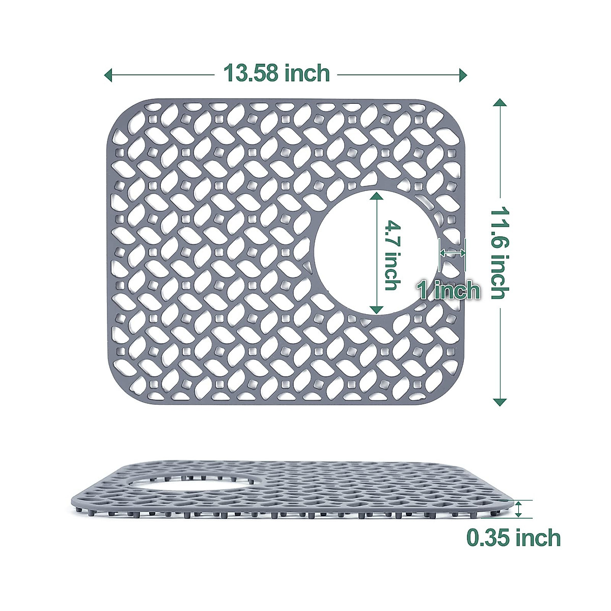 JUSTOGO Silicone Sink Protector, Rear Drain Kitchen Sink Mats Grid Accessory,2 PCS Folding Non-slip Sink Mat for Bottom of Farmhouse Stainless Steel Porcelain Sink (Grey,13.58 ''x 11.6 '')