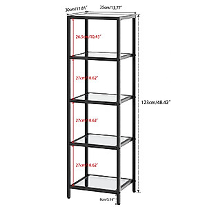 YMYNY Standing Storage Shelf Units, 5-Tier Tempered Glass Shelving Unit, Bookcase, Storage Rack Shelf for Bedroom, Bathroom, Home Office, Modern Style, 49.2H*13.8L*11.8W, Black UHGD005B