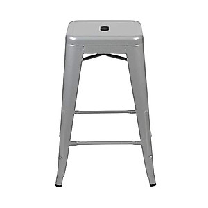 Flash Furniture Lily 24" High Metal Counter-Height, Indoor Bar Stool in Silver - Stackable Set of 4