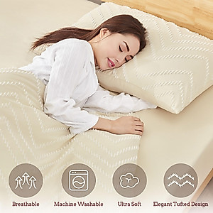 Tametra Twin Duvet Cover, White Tufted Duvet Cover Breathable and Soft in Boho Style, Shabby Chic Embroidery Duvet Cover Set for All Seasons 2 Pieces 68" x 90"(Beige)