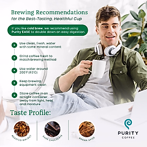 Purity Coffee EASE Dark Roast Low Acid Organic Coffee - USDA Certified Organic Specialty Grade Arabica Whole Bean Coffee - Third Party Tested for Mold, Mycotoxins and Pesticides - 12 oz Bag