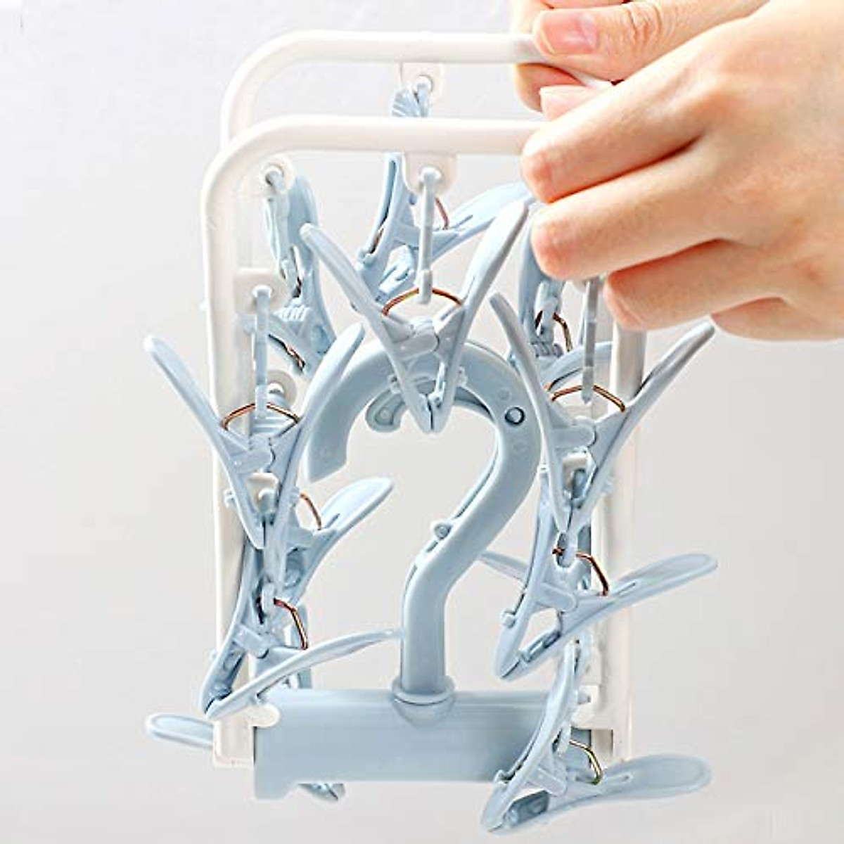 Clothes Drying Racks 2 Pack Small Folding Portable Underwear Hangers with Clips Socks 12 Clips 360° Rotatable Hook for Drying Towels Bras Baby Clothes Gloves Plast