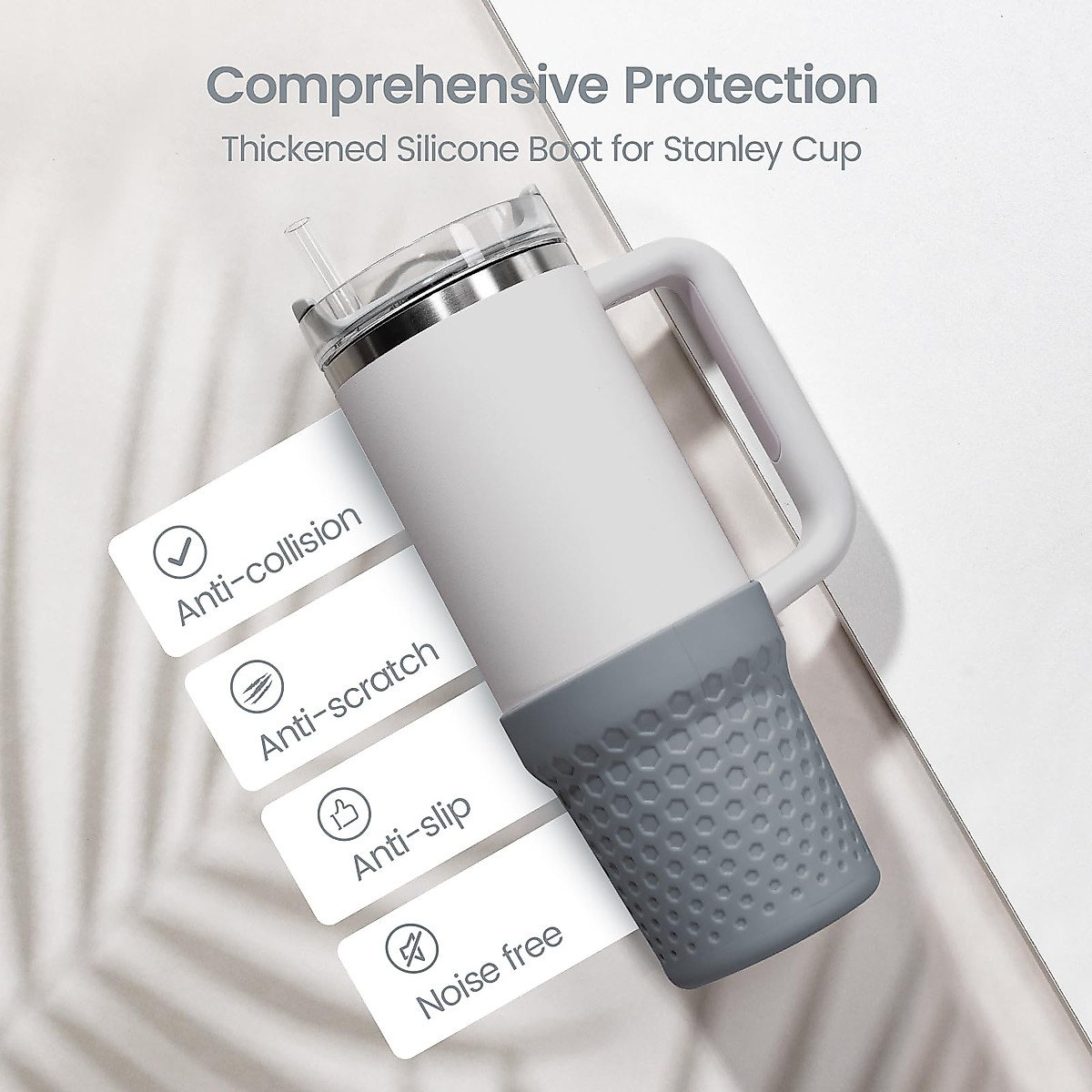 Uvafly Silicone Boot for Stanley, Cup Bottom Protector Sleeve Accessories for Stanley Quencher H2.0 FlowState Tumbler 20oz/30oz/Stanley Adventure Quencher Tumbler 24oz (Gray)
