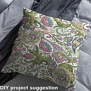 Boho Floral Fabric by The Yard, Paisley Flower Upholstery Fabric, Mandala Botanical Leaves Decorative Fabric, Exotic Indoor Outdoor Fabric, DIY Art Waterproof Fabric, Green Purple, 1 Yard