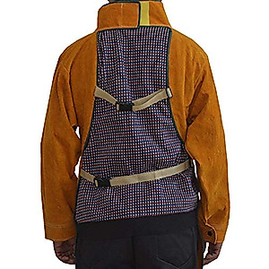 QEES Leather Welding Jackets 103CM Length Long Welding Apron, Flame Resistant Welder Clothes Coat with Sleeves, Wear-resistant Anti-scald Welding Cape for Most Men WQ23