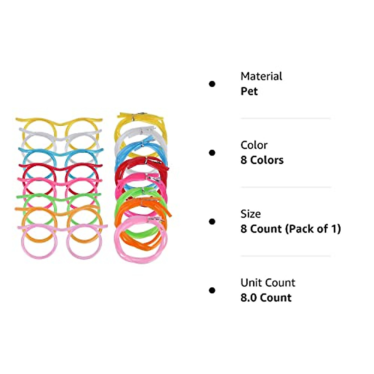 8PCS Silly Straw Glasses, Reusable Fun Loop Drinking Straw Eye Glasses, Novelty Eyeglasses Straw for Party Annual Meeting Parties Birthday (8 Colors)