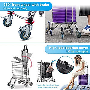 Shopping Cart Grocery Folding with Wheels Cover, Stair Climber Shopping Cart for Groceries with Double Handle for Utility Shopping Cart Purple