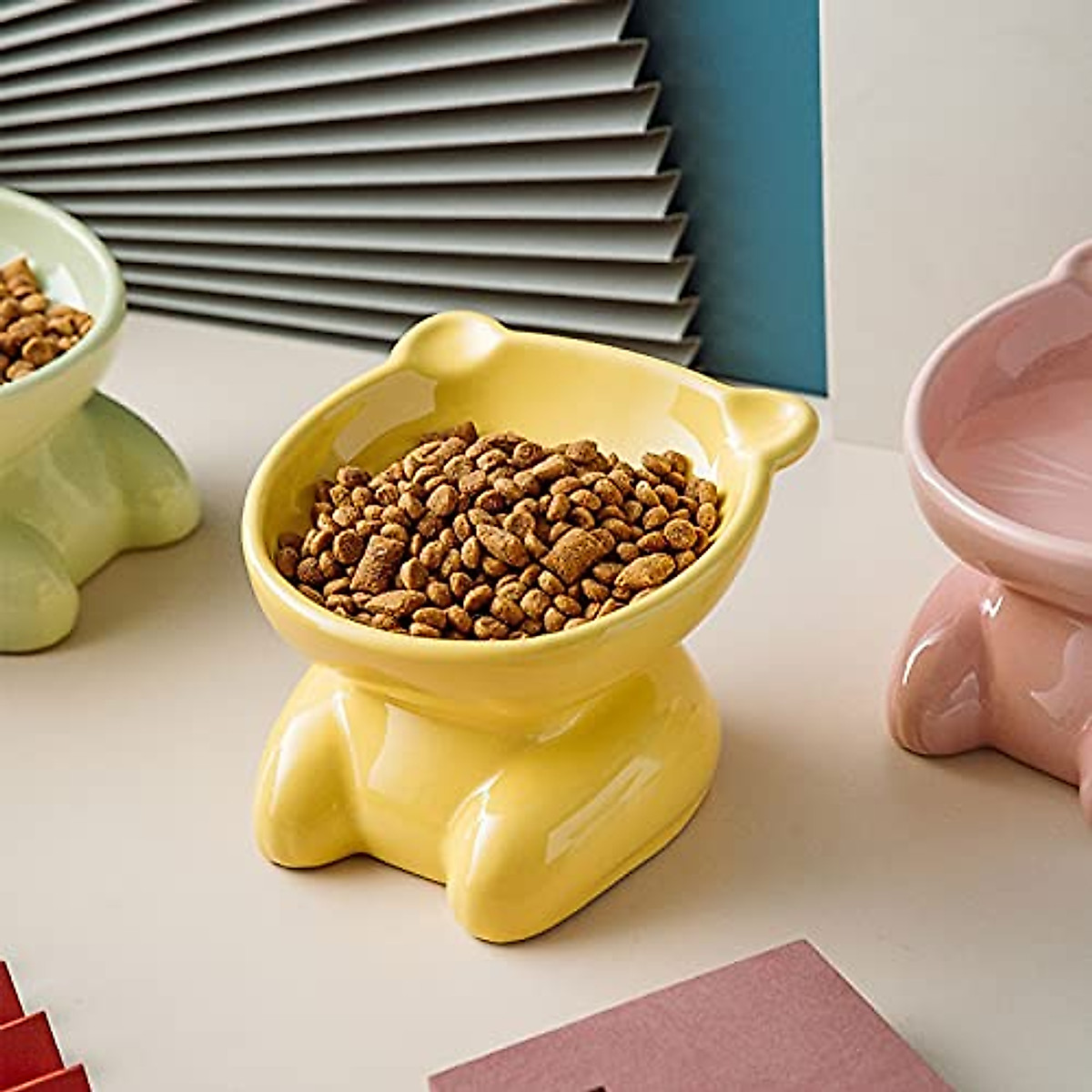 FUUIE Bowls for Food and Water Ceramic Pet Bowl Grain Bowl Cat Bowl High-Foot Bowl Guard Cat Bowl Water Bowl Anti-Black Chin Beveled Edge Bowl (Color : Blue)