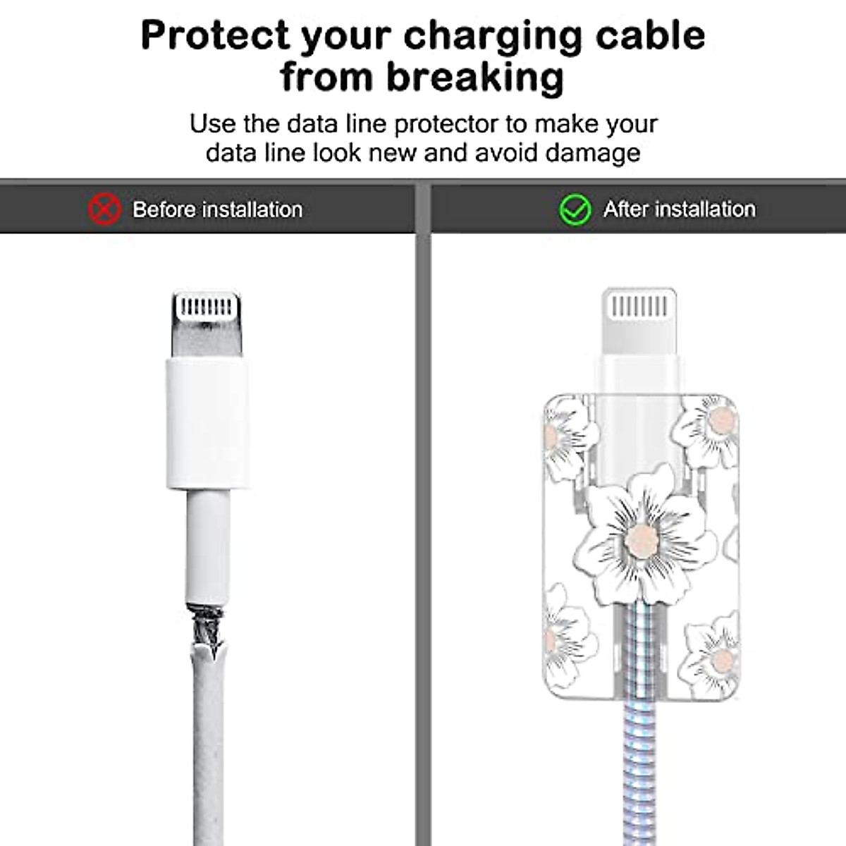 Cute Flower Cable Protector for iPhone Charger Cover Camellia Floral Unique Design for Women Girls Pattern Data Cable Phone Charger Data Line Earphone Wire Bite Saver for iPhone 14 13 12 Charger