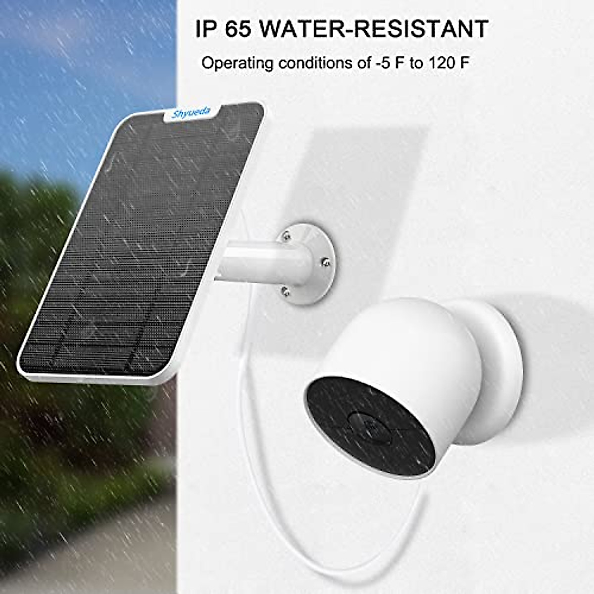 4W Solar Panel Charging Compatible with Google Nest Cam Outdoor/Indoor (Battery),with Anti-Theft Security Chain, IP65 Weatherproof,Includes Secure Wall Mount(White) (1)