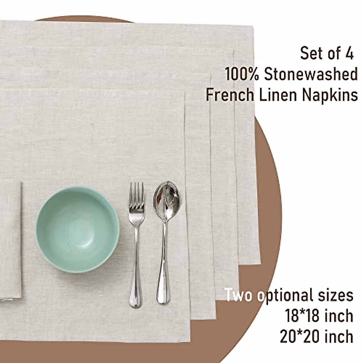 EVERLY Linen Cloth Napkins, Set of 4 100% Stonewashed French Linen Napkins, Dinner Napkins Everyday Use Cocktail Napkins, 18x18 Inches Wedding Napkins Cloth Washable