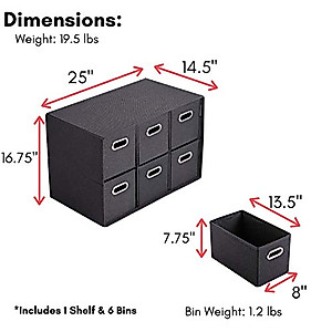 BIRDROCK HOME Black Linen Cube Organizer Shelf with 6 Storage Bins – Strong Durable Foldable Shelf – Kid Toy Clothes Towels Cubby – Collapsible Bedroom Fabric Shelves and Cubes