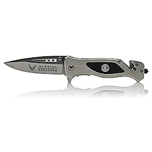 Military Gift Shop Air Force Folding Elite Tactical Knife - Air Force Rescue Knife (SILVER)