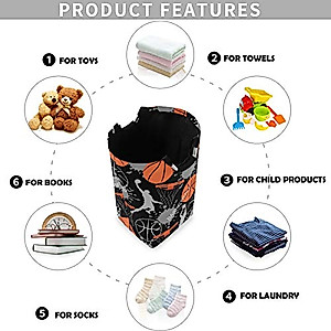 visesunny Collapsible Laundry Basket Basketball Sports Abstract Large Laundry Hamper Oxford Fabric Dirty Clothes Toy Organizer with Handle for Bathroom Bedroom Kids Room Dorm