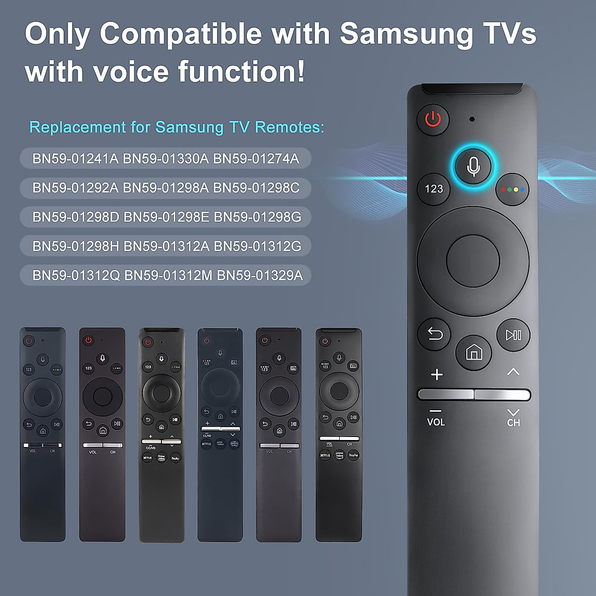 Voice Replacement for Samsung-Smart-TV-Remote, BN59-1266A for Samsung Remote with Voice Function, with One Extra IR Remote for Complementary