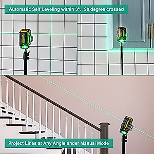 INSPIRITECH Tile Laser Level Self Leveling 3D Alignment Guide,3x360° Horizontal Vertical 12 Cross Lines, Green Beam Lazer Leveler Tool for Floor Ceiling Wall with 2 Lithium Batteries