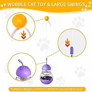 COSOWO Cat Interactive Toys Engaging Wand, Slow Food Treat Dispenser, and Tumbler Design for Indoor Cats Durable, Non-Toxic, Ideal for Exercise and Boredom Relief Gift for Kitten, Purple