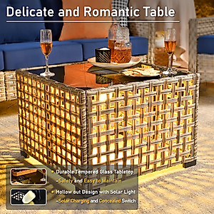 HOOOWOOO 5 Piece Patio Furniture Conversation Sets with Swivel Rocking Chairs,Outdoor Wicker Furniture with LED Tablet,All Weather Resistant High Back Rattan Conversational Set(Beige Tan)